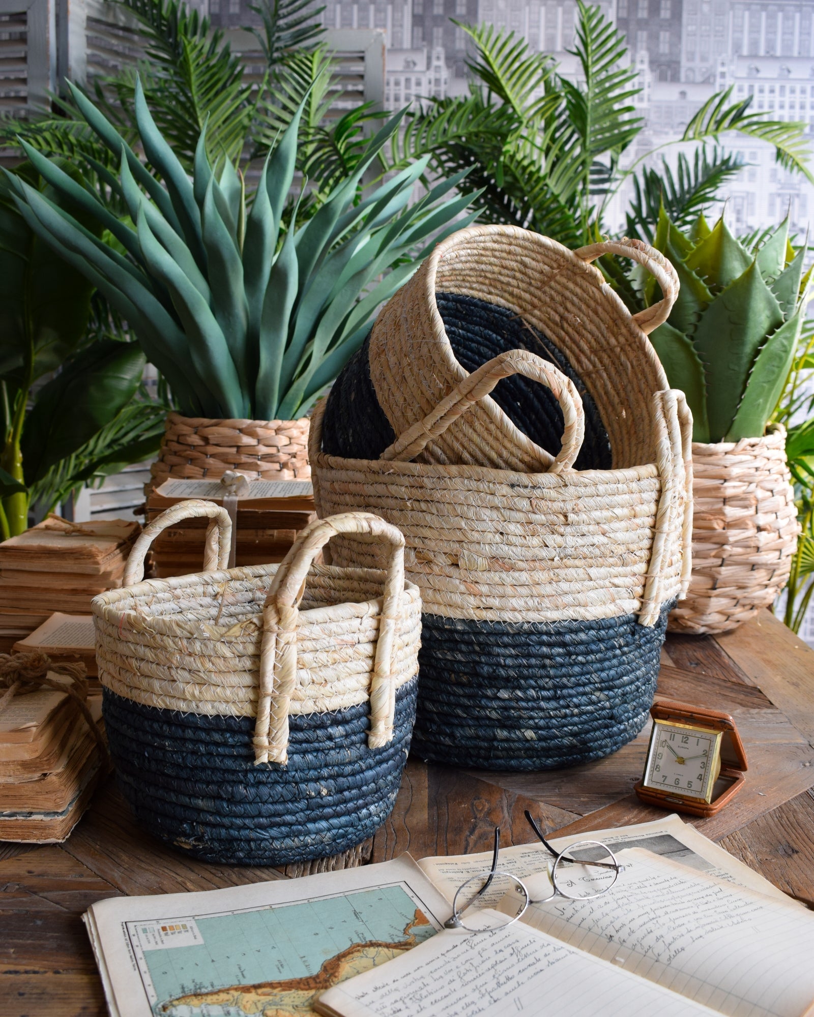 Cesti rotondi in fibra naturale Natura set da 3 – Orchidea Milano 1981